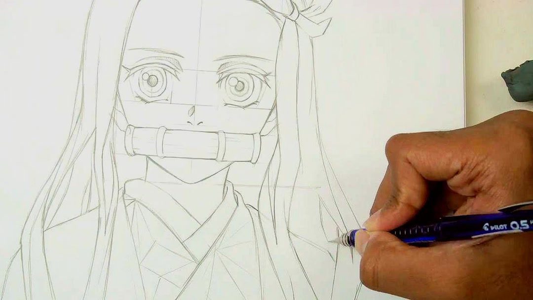 插画师演示如何绘制一个动漫人物头像(灶门祢豆子)!过程很详细