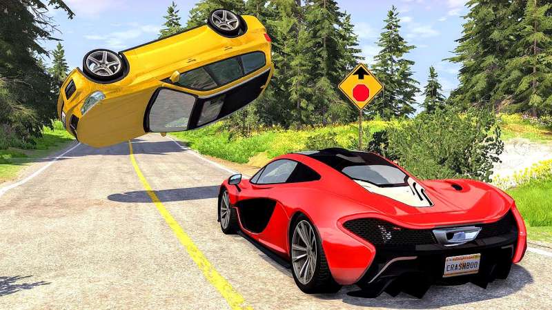 BeamNG车祸模拟:各种汽车失控翻车画面