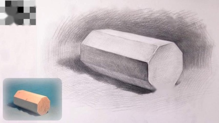 几何体单体素描示范--八棱柱体4