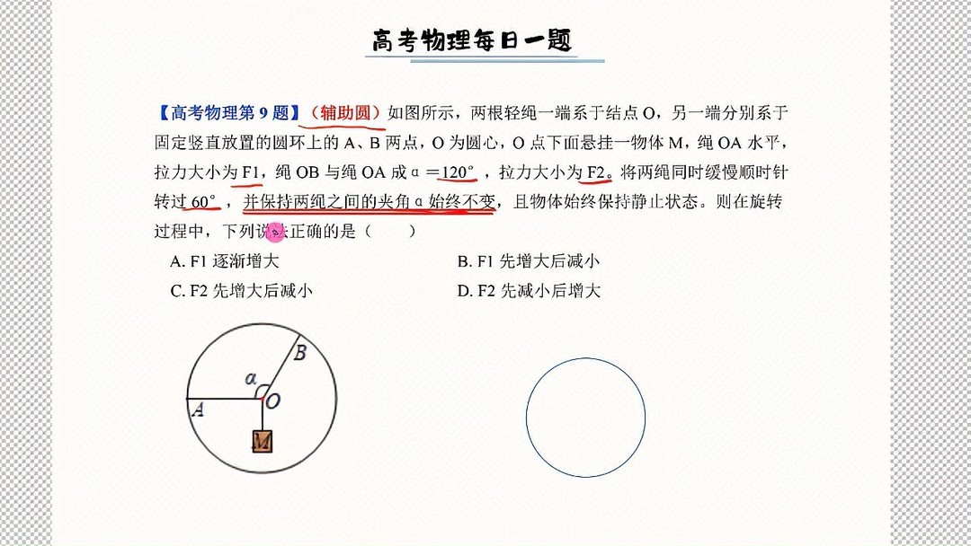 高中物理每日一题,第9题:辅助圆处理动态平衡问题