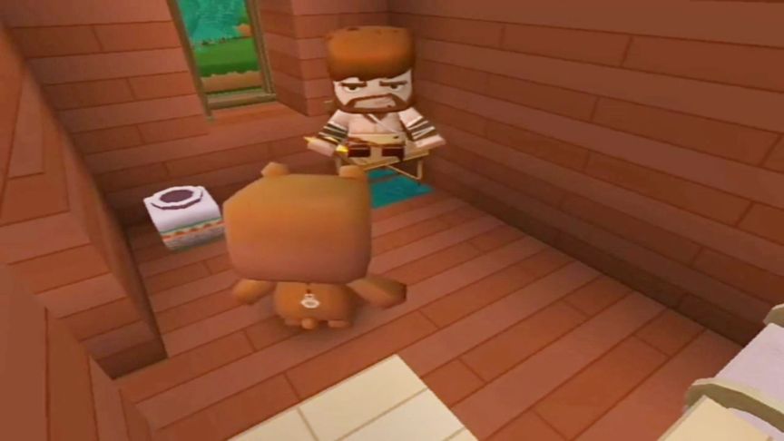 迷你世界《搞笑熊出没》1 光头强上厕所没带纸,把屁股都坐痛了