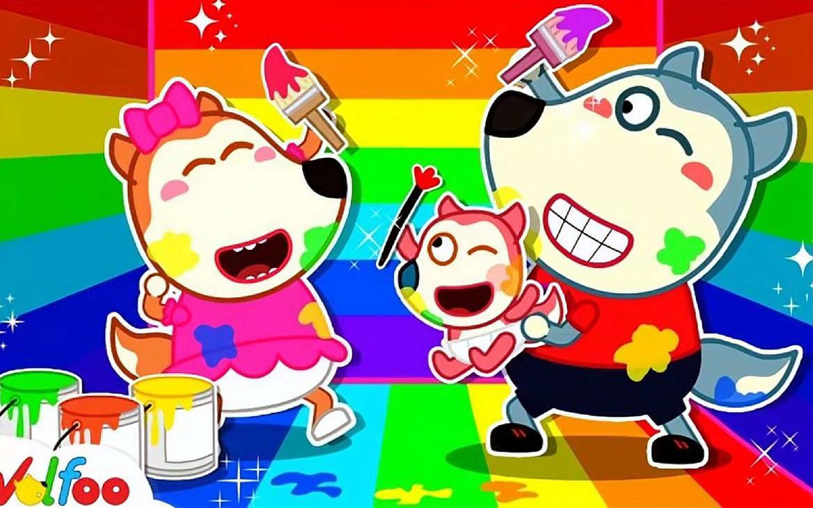 小猪儿童动画:丹妮绘画不小心弄脏墙壁 沃夫全家总动员 把房间涂成...