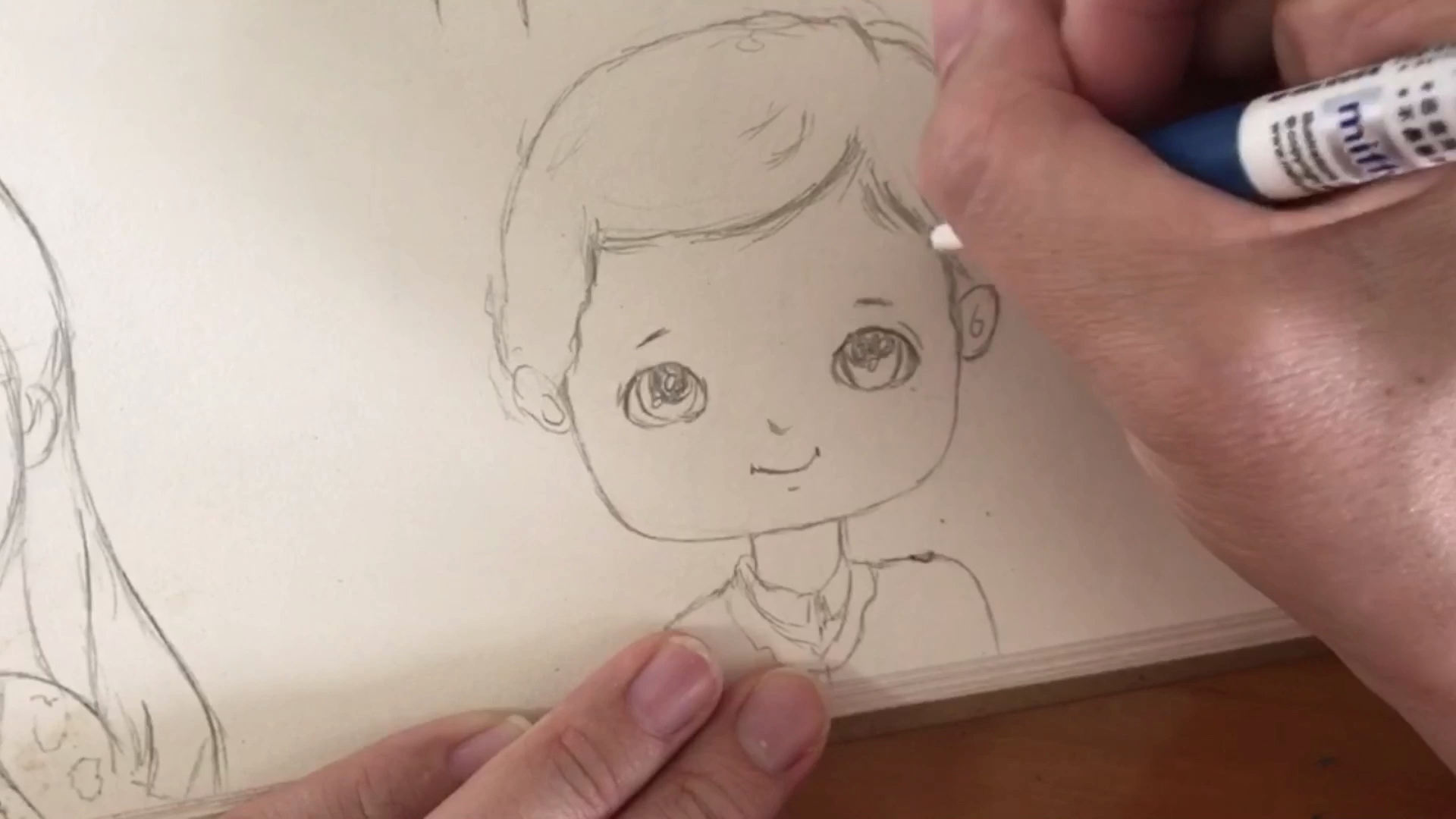 儿童可爱卡通简笔画,呆萌小男孩绘画过程