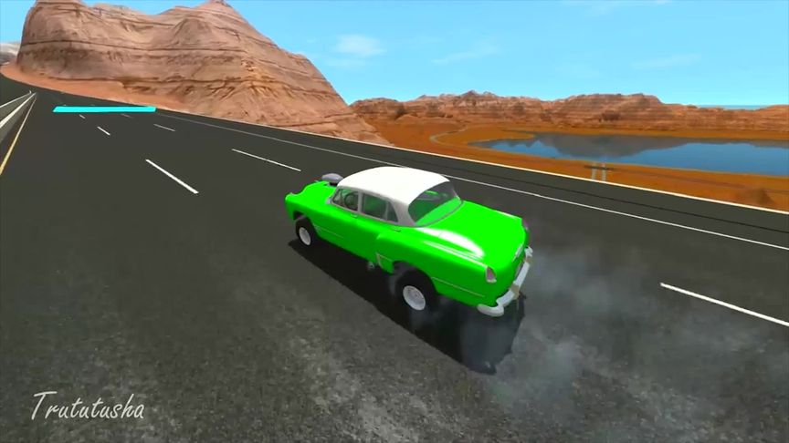 车祸模拟:汽车开足马力碰撞减速带翻车