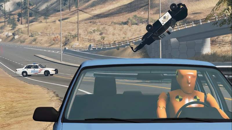 令人满意的警匪追逐画面,搞笑的假人司机vs警察车队,车祸模拟器