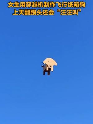女生用穿越机制作飞行纸箱狗,上天翻跟头还会"汪汪叫"