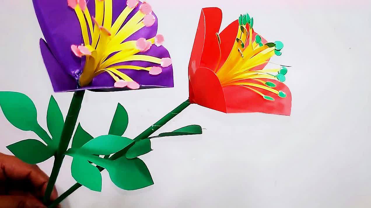 创意折纸剪纸DIY教学视频,制作漂亮的插花装饰纸花