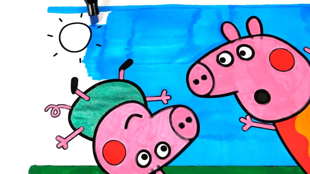 粉红猪小妹世界杯足球赛!佩奇猪绘画和着色学习颜色