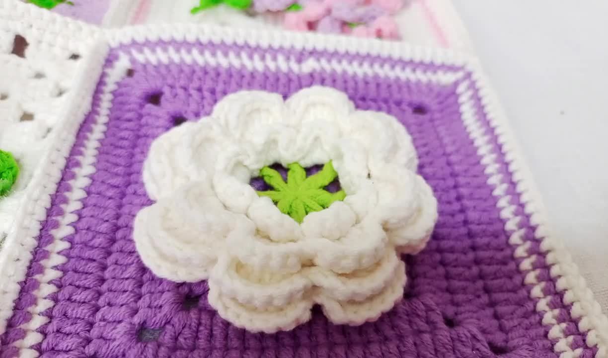 钩针编织抱枕,女王菊单元花片教程