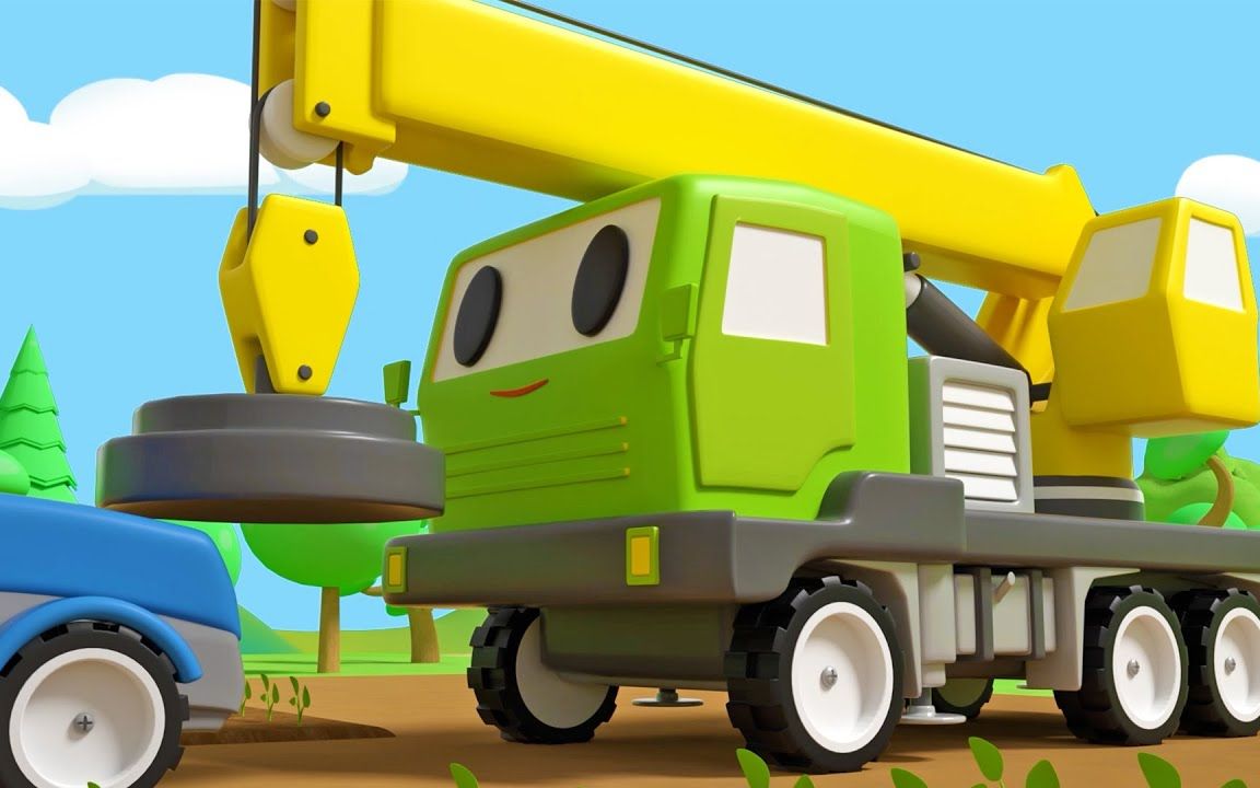 工程车动画:汽车没油了,吊车来救援!