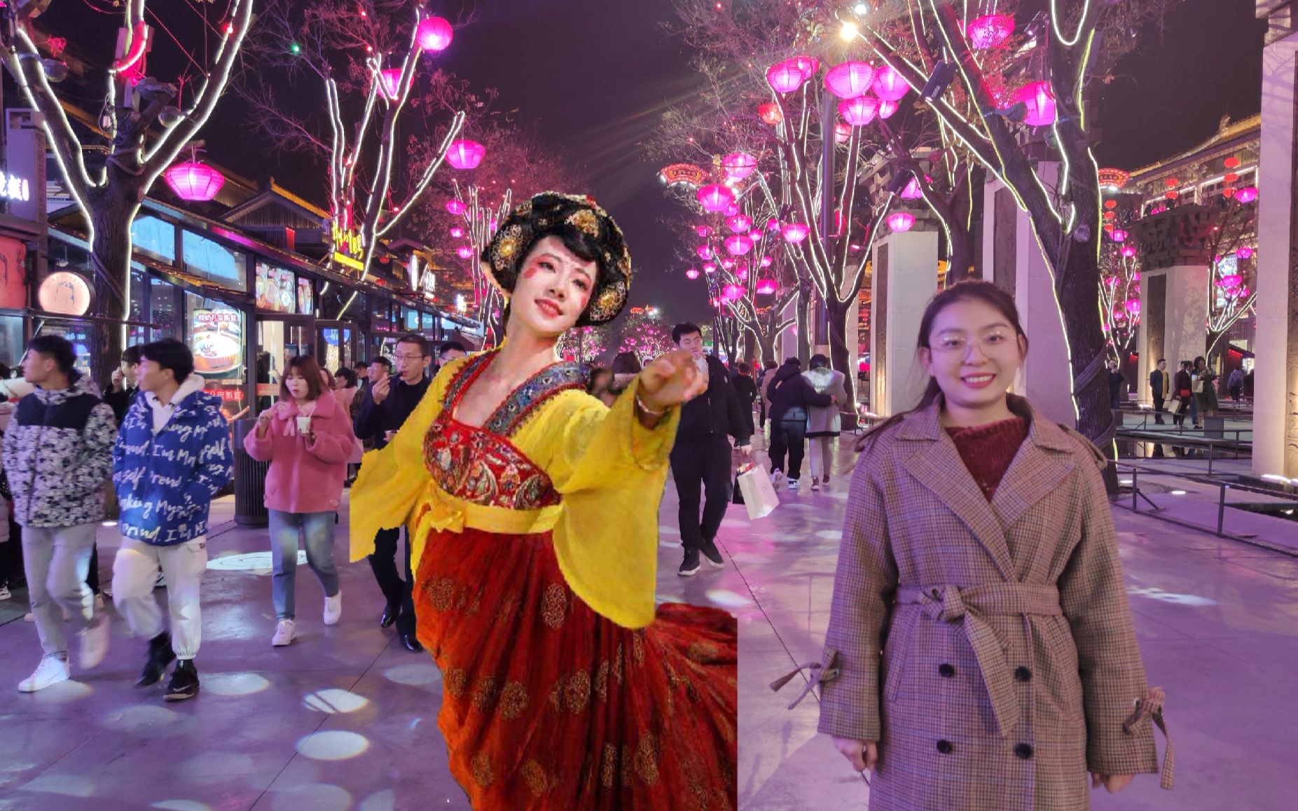 西安大唐不夜城网红不倒翁,小师妹百里来相见,现场游客太疯狂