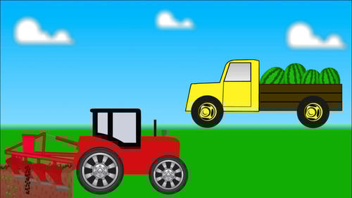 少儿工程车动画:农用车农场犁地种西瓜