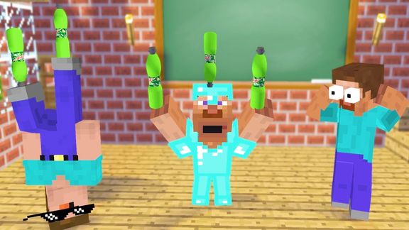 我的世界搞笑动画:怪物学院新手vs专业瓶子翻转挑战