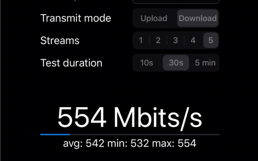 苹果iperf3 内网测速 wifi5 最高554Mbps