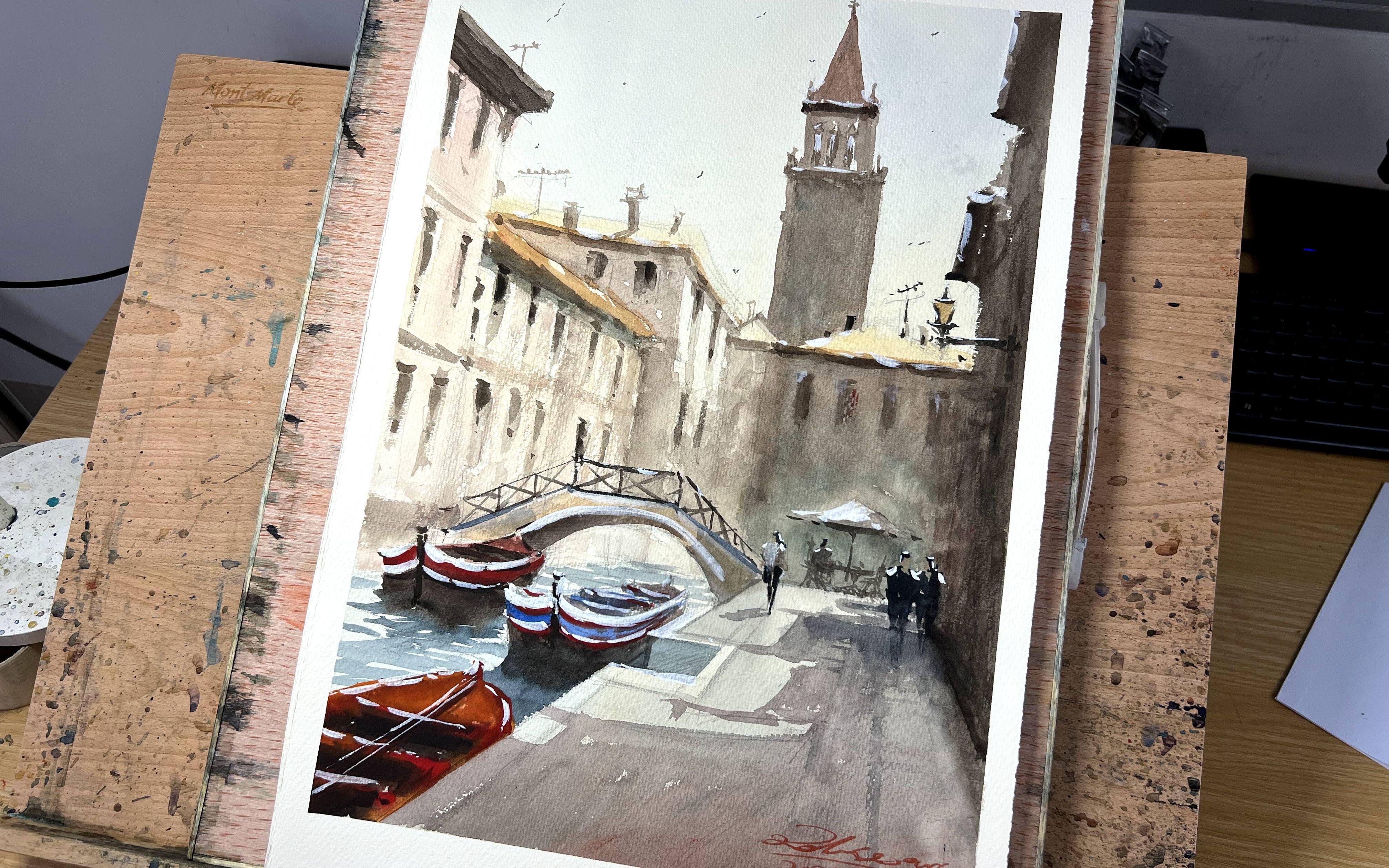 【水彩】【水彩风景】【水彩绘画教程】【手绘】简单的水彩风景绘画...