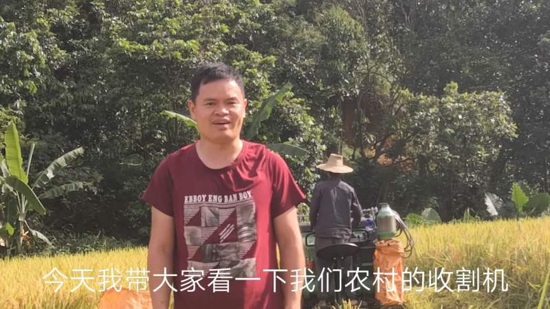 偏僻农村原本都是手工收割稻谷的,今有了收割机,省事多了