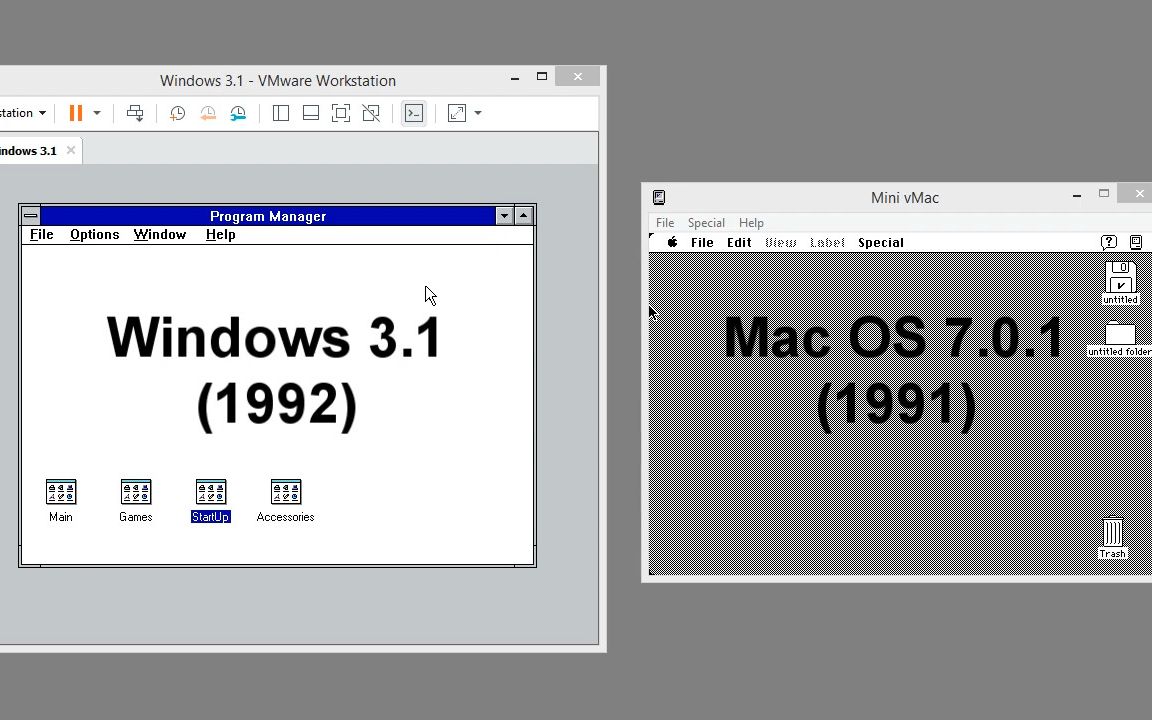 Windows 3.1 与 Mac OS 7.0.1 的界面对比