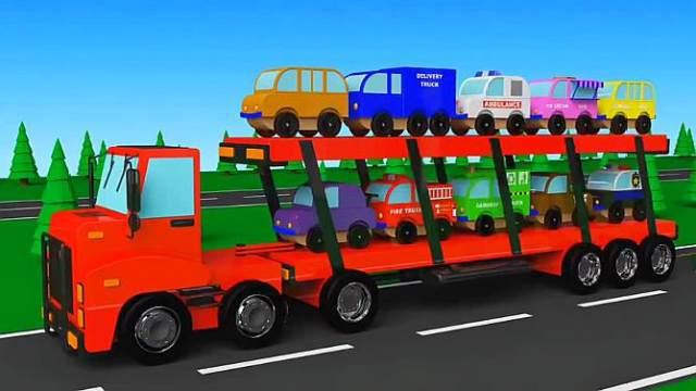 益智早教动画 大卡车来运送各种类型小汽车