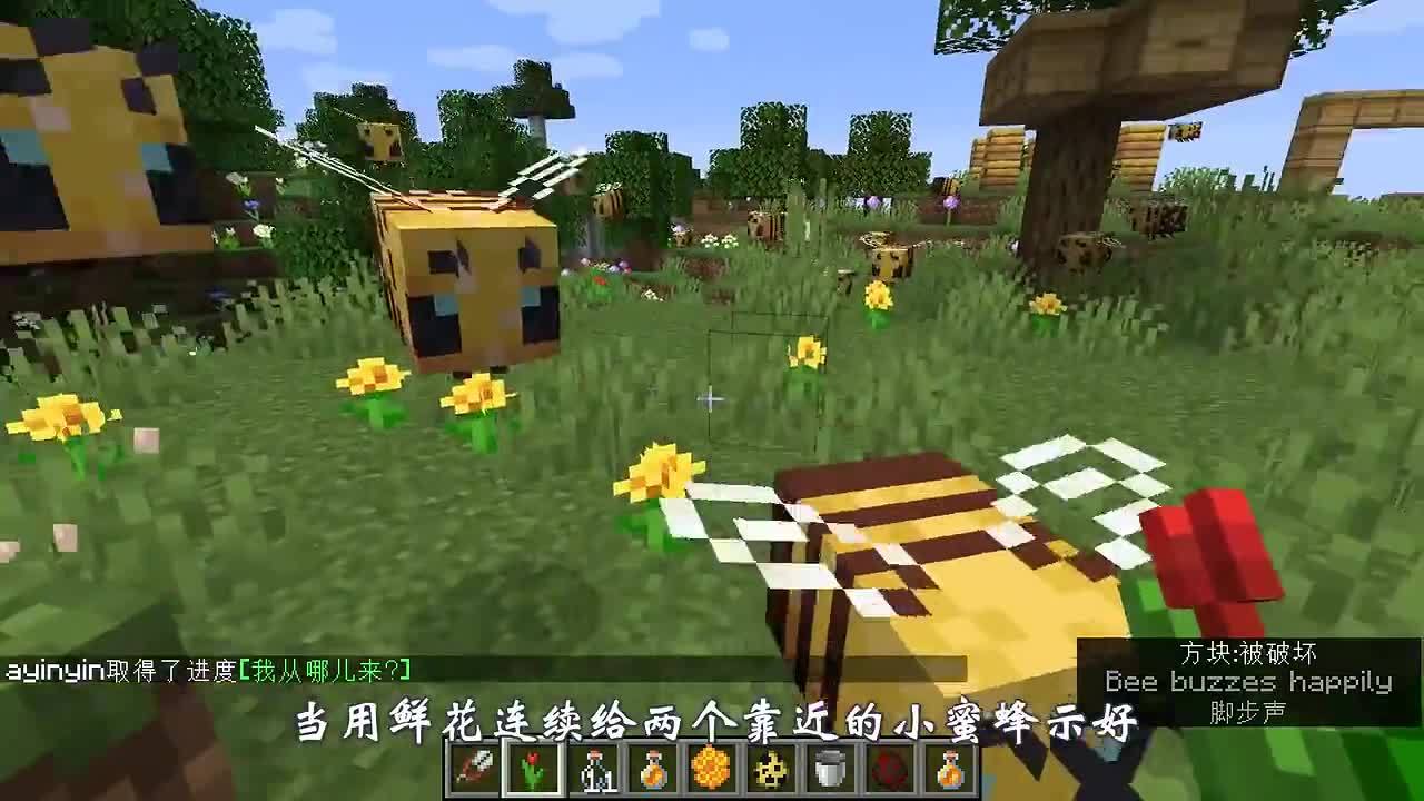 我的世界出现了蜜蜂,和小伙伴采蜂蜜吃却被蛰了