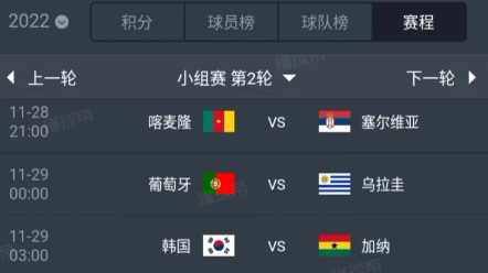 2022卡塔尔世界杯赛程