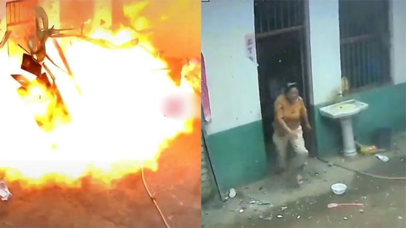 老人做饭突遇煤气罐爆炸,火焰吞噬厨房满地狼藉,惊险画面曝光!