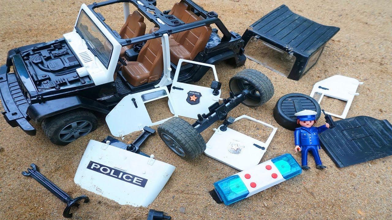 组装警车玩具,认知儿童汽车工程车模型