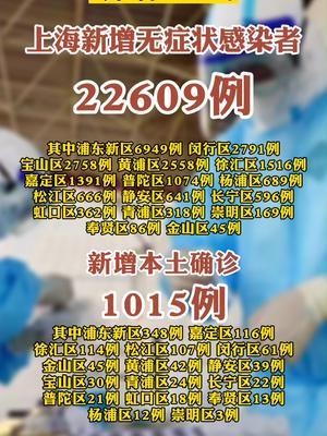 4月8日0-24时,上海新增本土无症状感染者22609例、确诊病例1015例