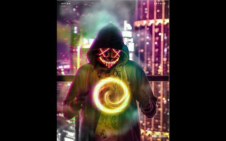 赛博朋克故障特效Photoshop动作模板制作教程