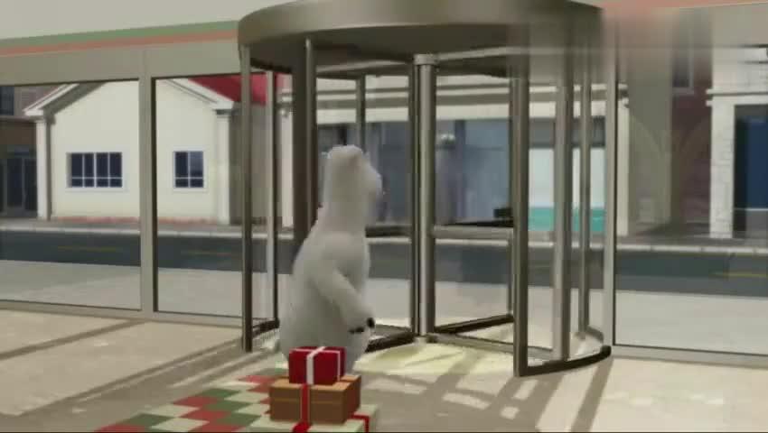 倒霉熊全集:倒霉熊进入旋转门出不来了,真笨啊!