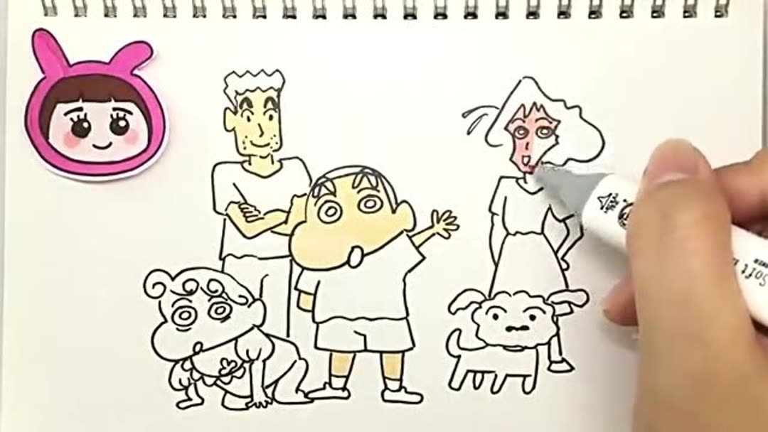 可乐姐姐学画画 蜡笔小新幸福一家人