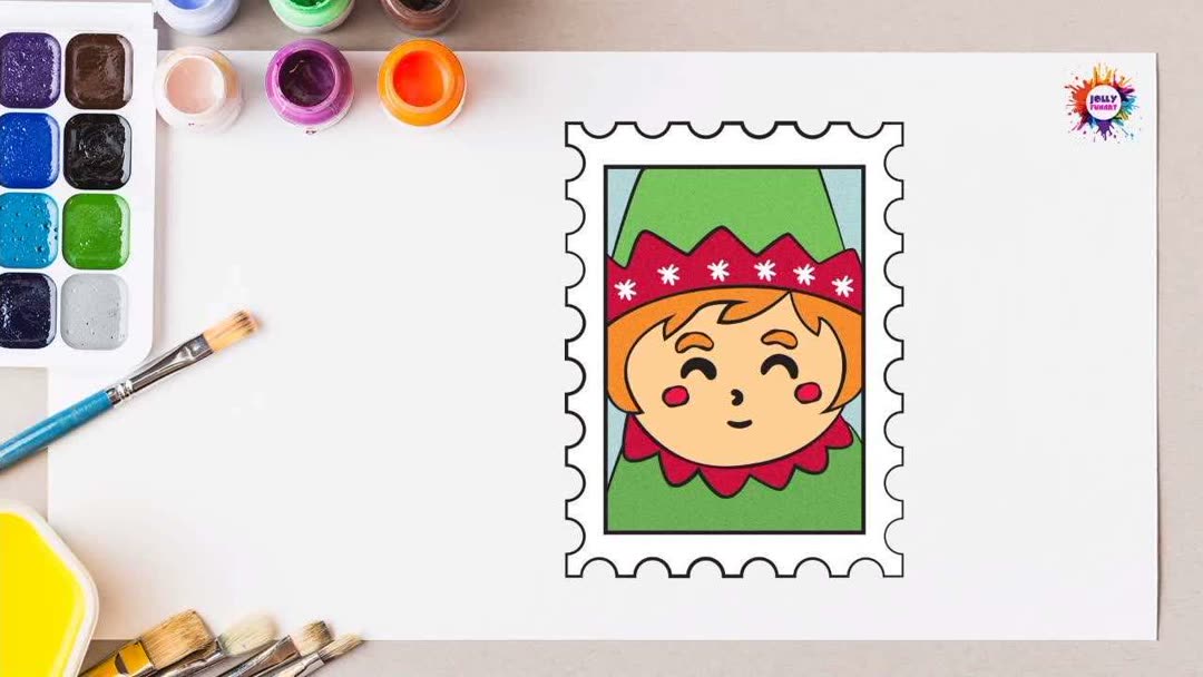 趣味儿画:圣诞精灵小小邮票之小画家跟着画画