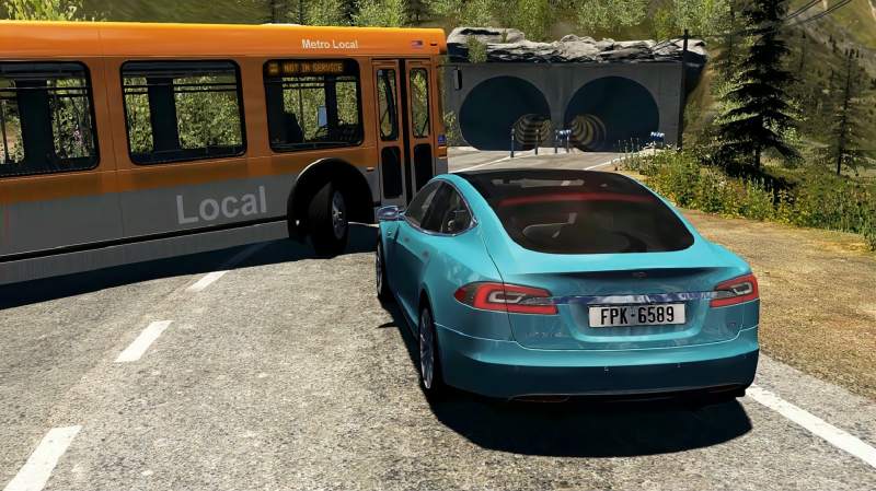 BeamNG:路口交通事故模拟,老司机开车转弯时不看后视镜连环相撞