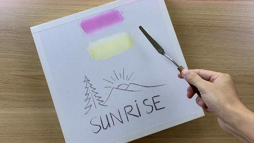 用丙烯颜料和简单的工具,画春天日出风景画,详细绘画教程