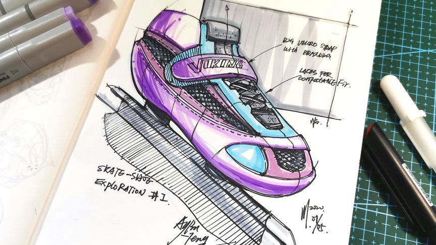 【产品设计手绘】滑冰鞋临摹马克笔表达过程分享