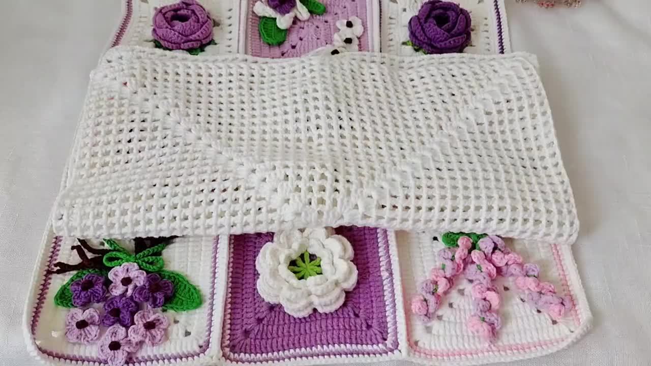 钩针编织抱枕,背面花片教程2