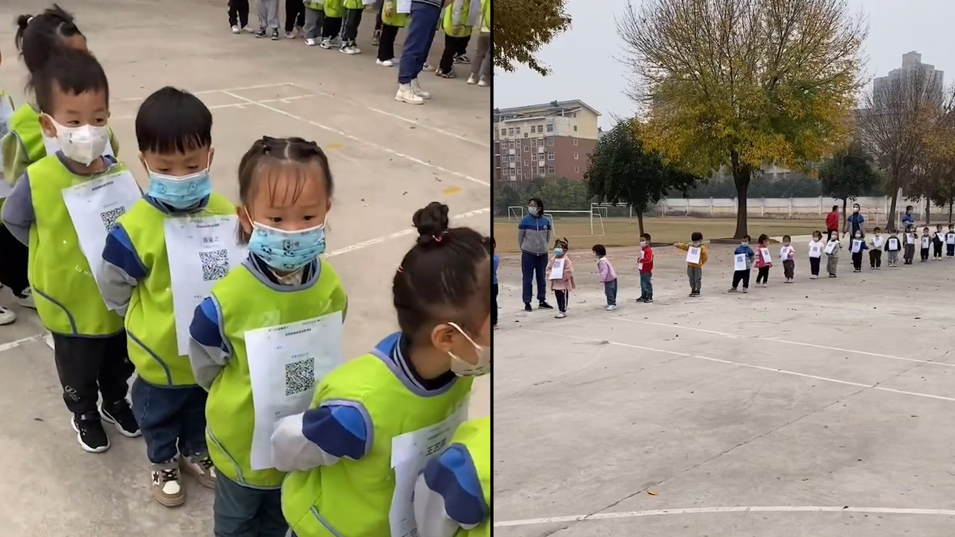 幼儿园孩子挂二维码做核酸,长长的队伍井然有序,老师:心酸又感动