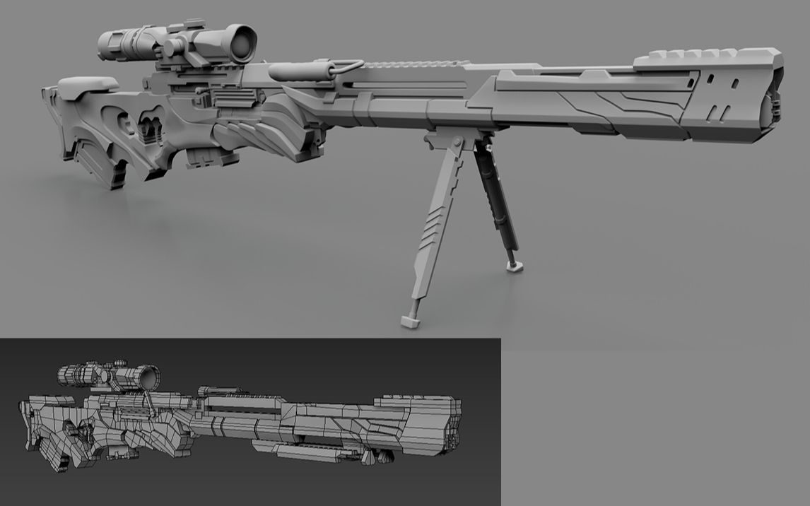 狙击枪建模全流程,次世代游戏道具枪械建模教学,3dmax基础建模