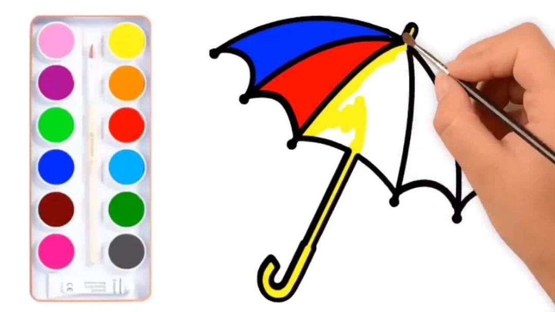 儿童简笔画视频 画一把七彩雨伞