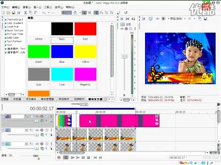 SONY Vegas pro8.0教程9.字幕9.2 添加彩条、黑屏、静态字幕
