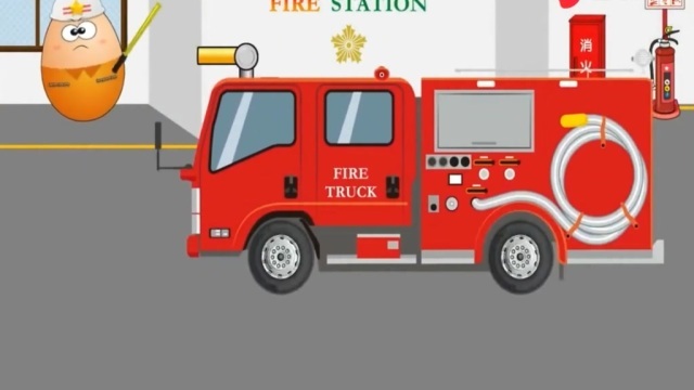 汽车动画汽车公路上着火消防火车来救援