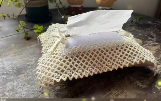白线刺绣抽纱绣纸巾盒