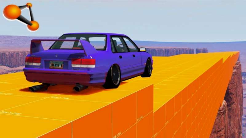 BeamNG:小跑车开足马力冲向超大楼梯测试悬挂,车祸模拟(7)