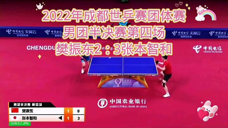 2022年成都世乒赛团体赛,男团半决赛第四场,樊振东2:3张本智和