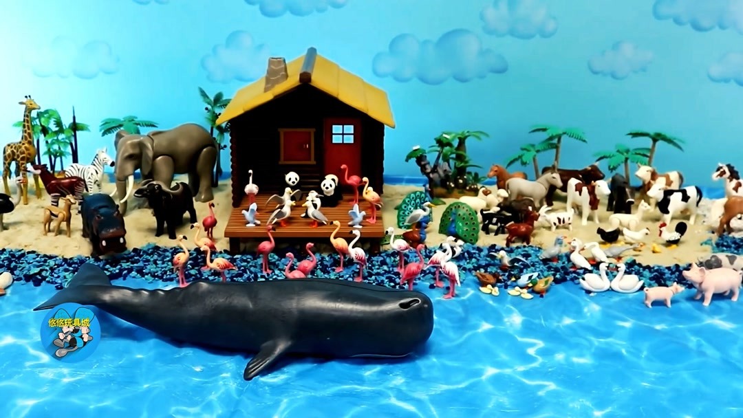 儿童小动物园,野生动物和海洋里的动物大鲨鱼大象斑马河马长颈鹿