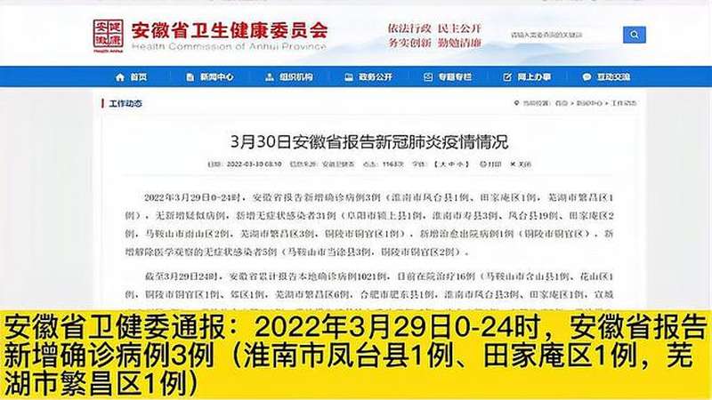 安徽新增确诊3例、无症状感染者31例,涉及淮南、芜湖、铜陵等地