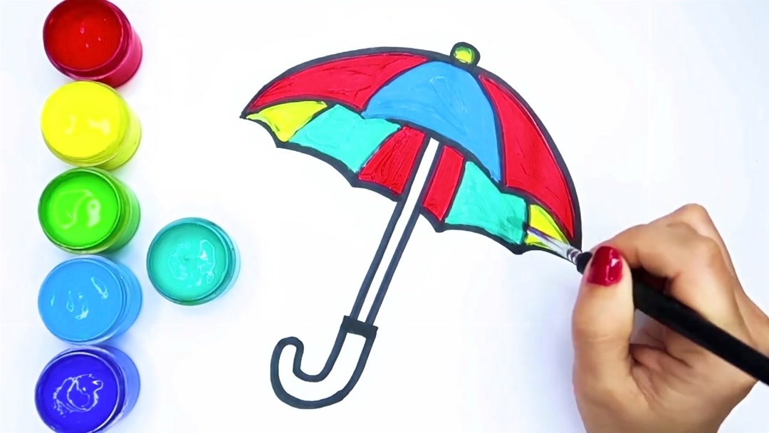 萌宝趣味简笔画教学!跟着视频一起来为雨伞涂色吧!