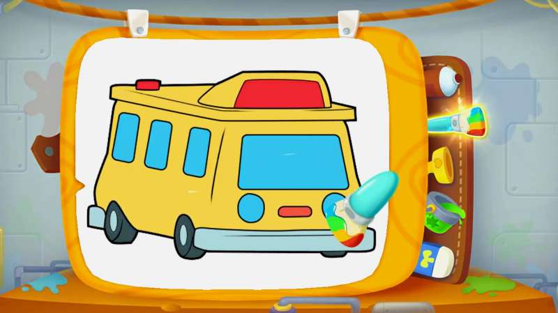 宝宝巴士绘画启蒙—用魔术笔给巴士车涂色,变成会飞的巴士车精灵