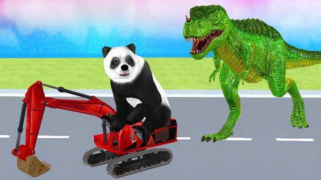 霸王龙无敌啦,快驾驶挖掘机,打败它~学英语早教动画片