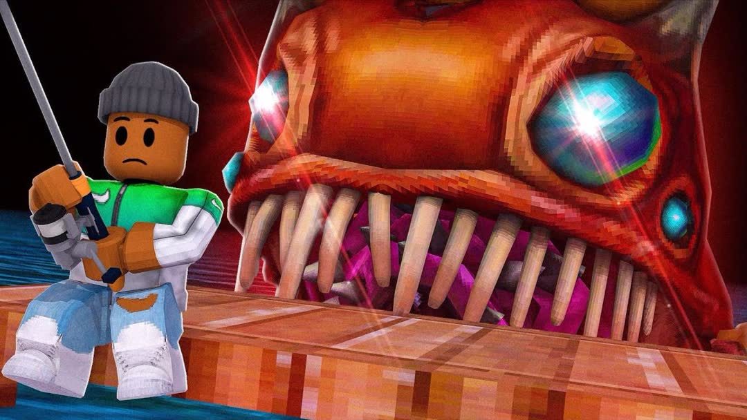 Roblox钓鱼模拟器!孤岛木筏漂流记!遭到海怪袭击!面面解说