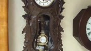 【古董钟表收藏】德国雕刻木刻瓷盘钟摆报时报刻挂钟墙钟